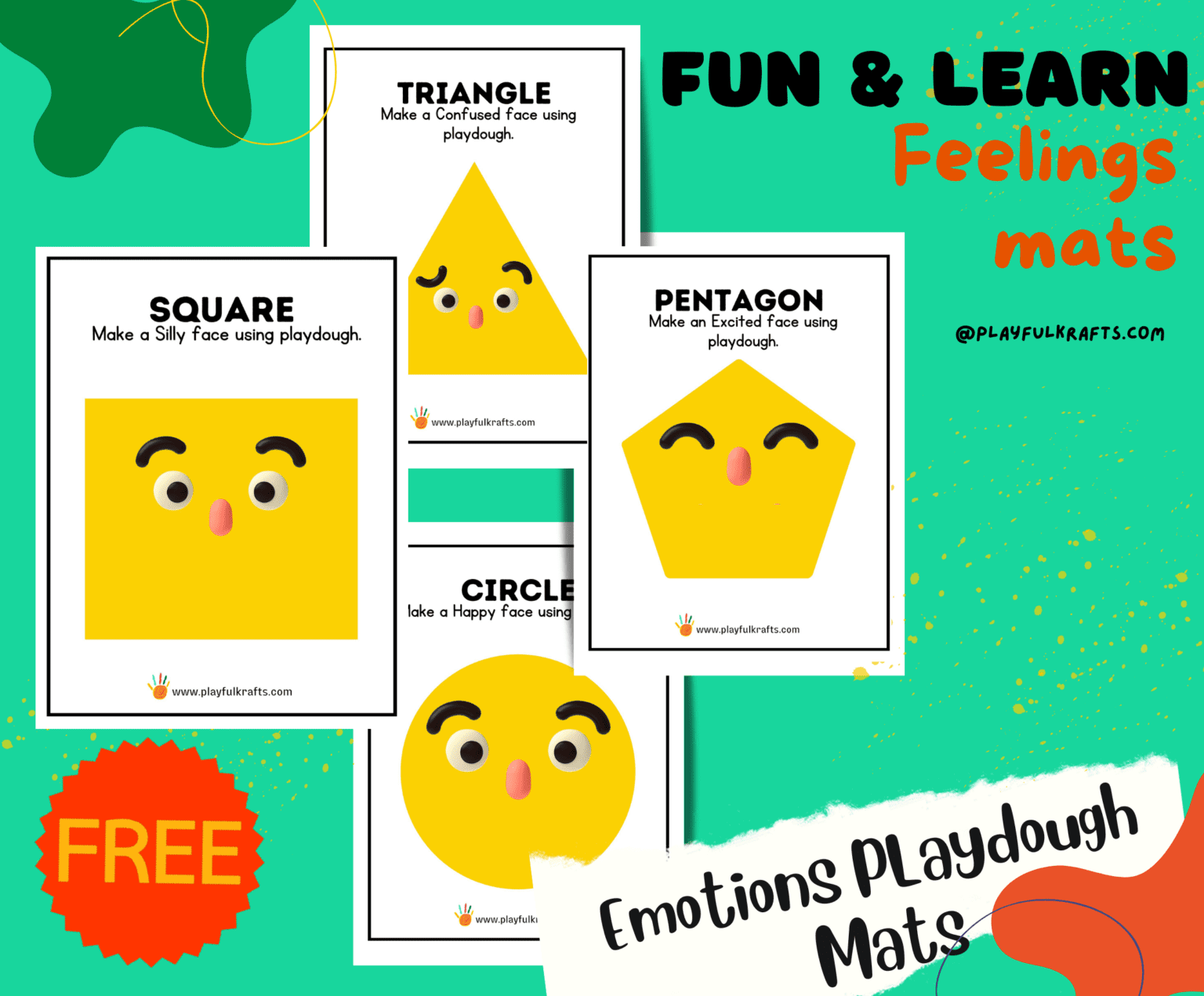 Shape Emotions Play Dough Mats (Free) - Playful Krafts