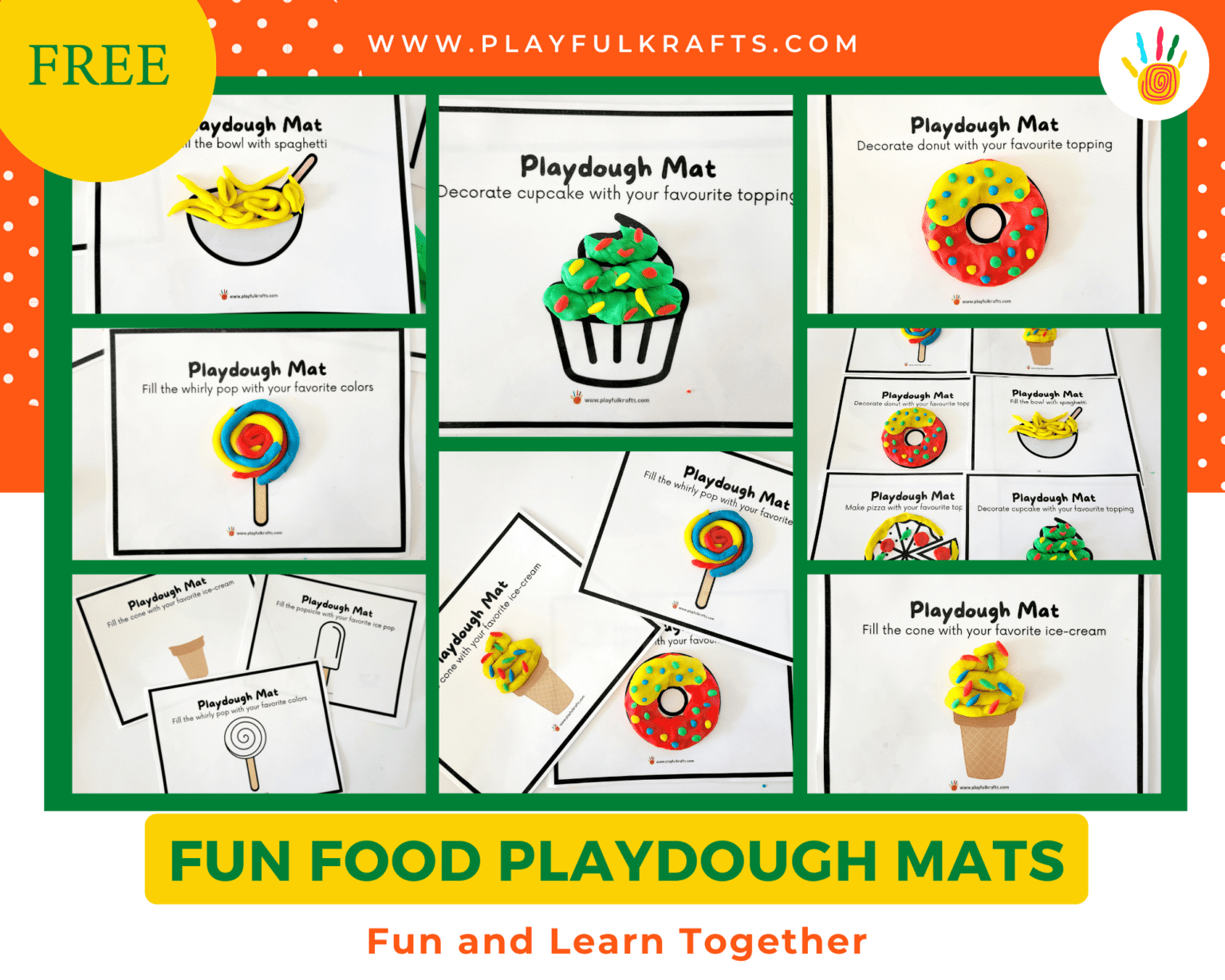 Fun Food Playdough Mats (Free Printable) - Playful Krafts