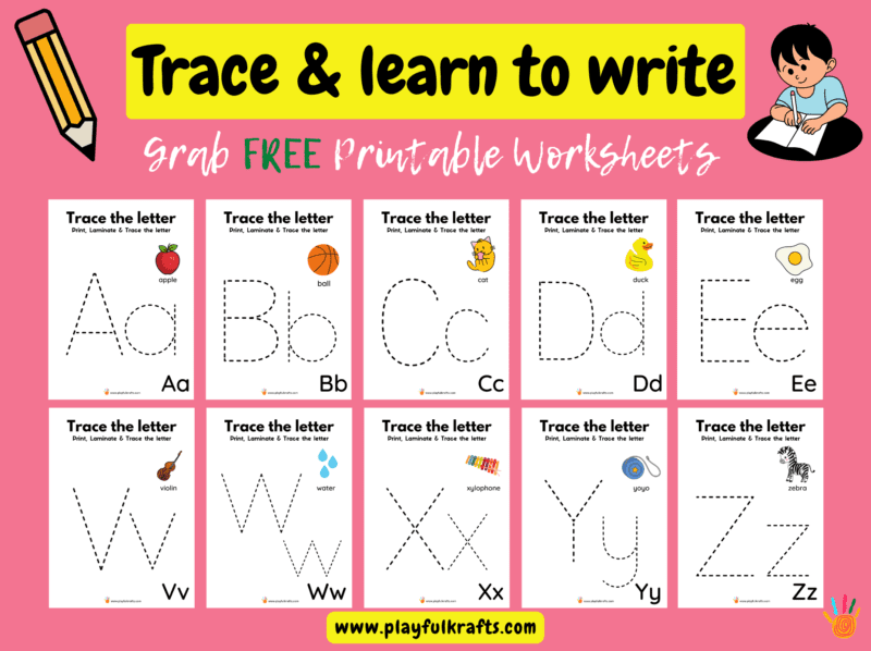 A-Z Alphabet Tracing Worksheets - Playful Krafts