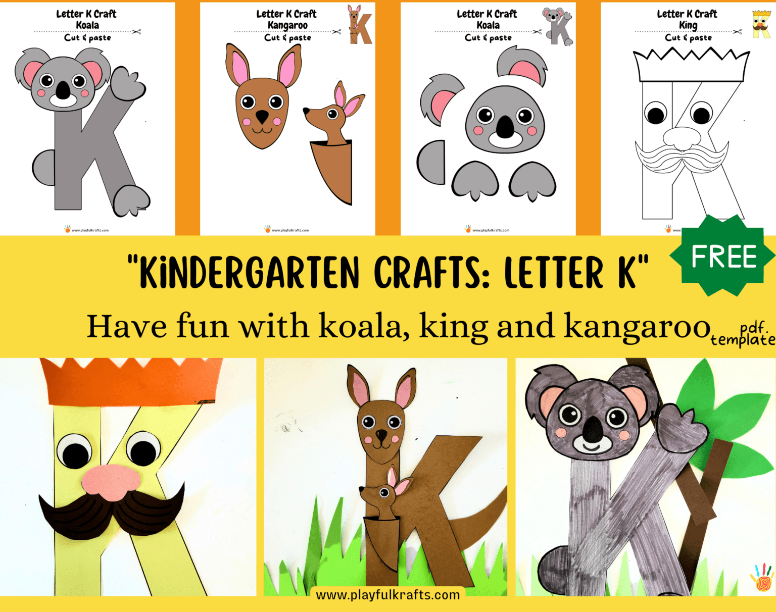 Letter K Crafts (free): Kangaroo, King, Koala for Preschoolers ...