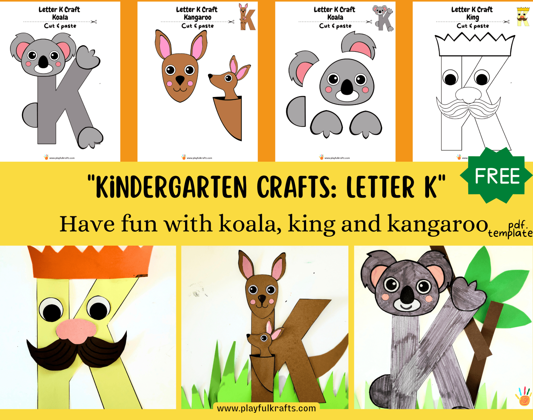 Letter K Crafts (free): Kangaroo, King, Koala for Preschoolers ...