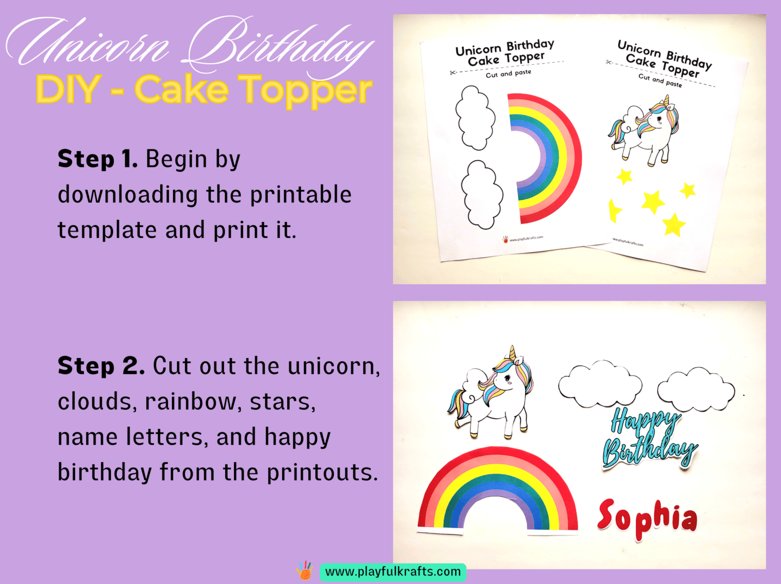 DIY Unicorn Cake Topper: Birthday Fun with Free Template - Playful Krafts