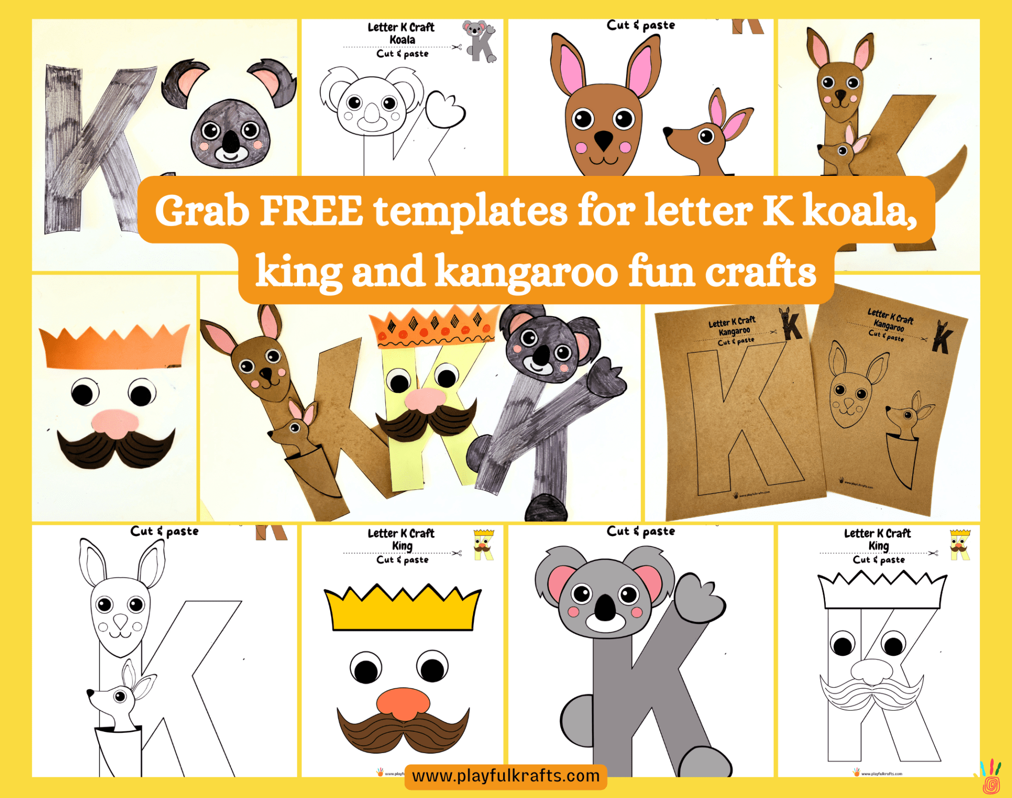 Letter K Crafts (free): Kangaroo, King, Koala for Preschoolers ...