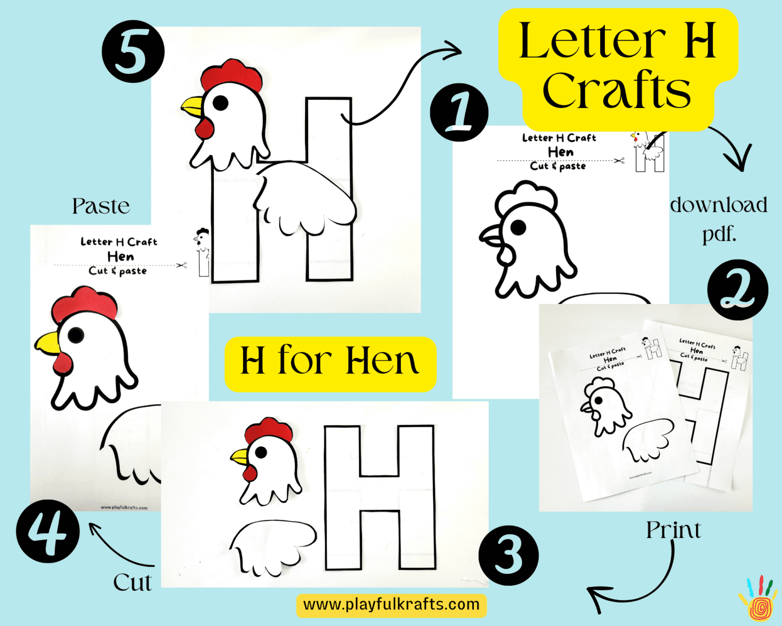 Free Letter H Crafts: House, Horse, and Hen - Playful Krafts