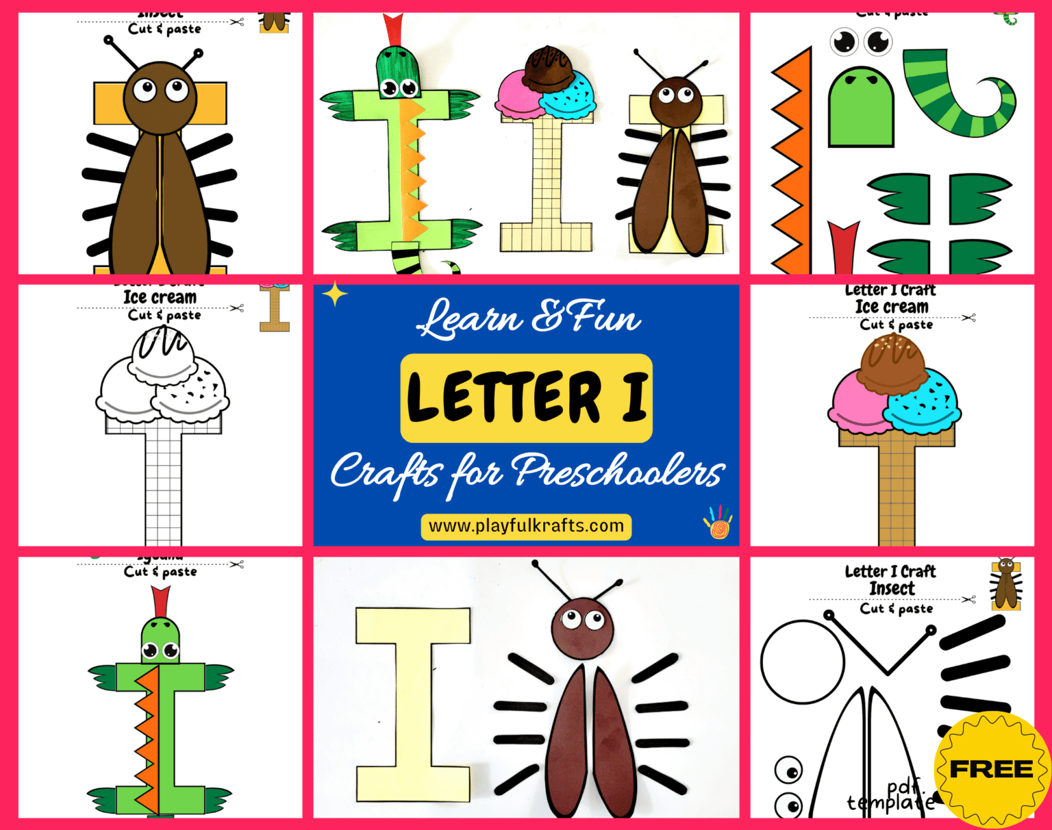 Cool 'Letter I' Crafts: Free Iguana, Insect & Ice Cream Printable ...