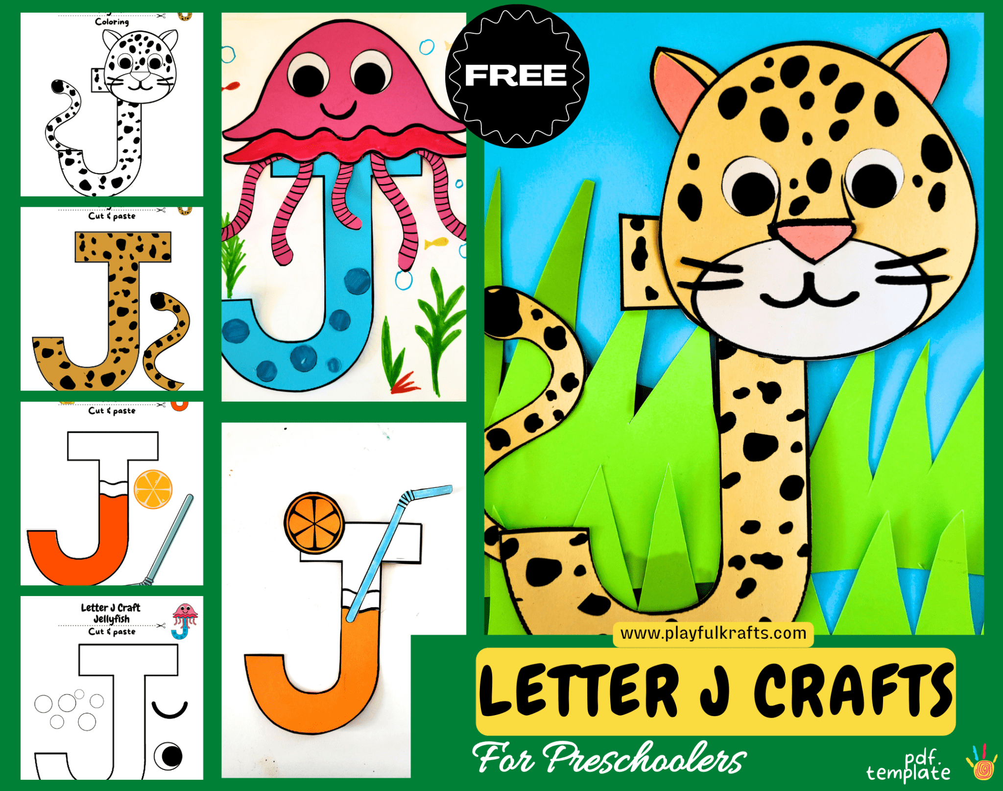Letter J Crafts: Jellyfish, Jaguar, Juice (Free Printable) - Playful Krafts