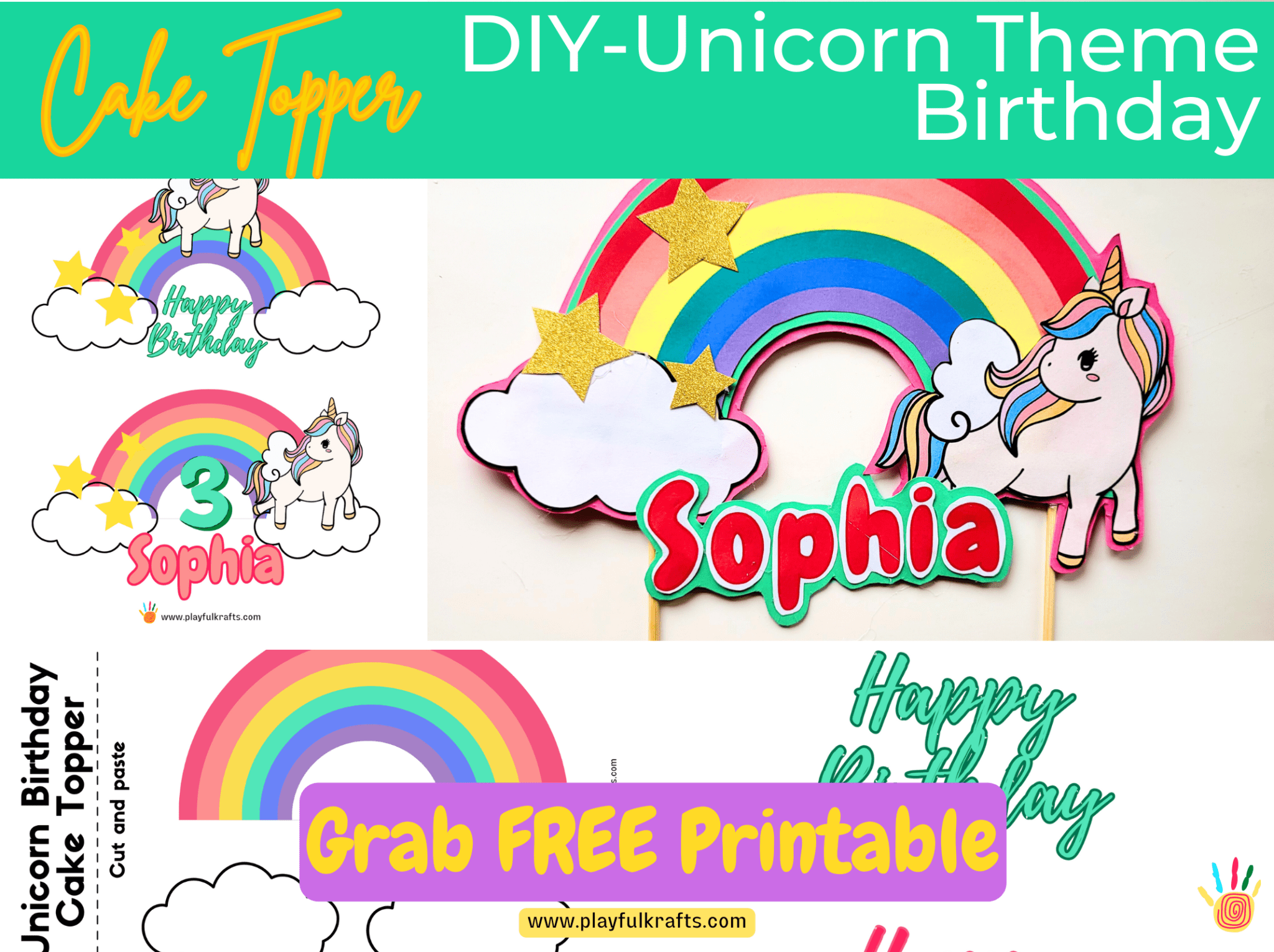 DIY Unicorn Cake Topper: Birthday Fun with Free Template - Playful Krafts