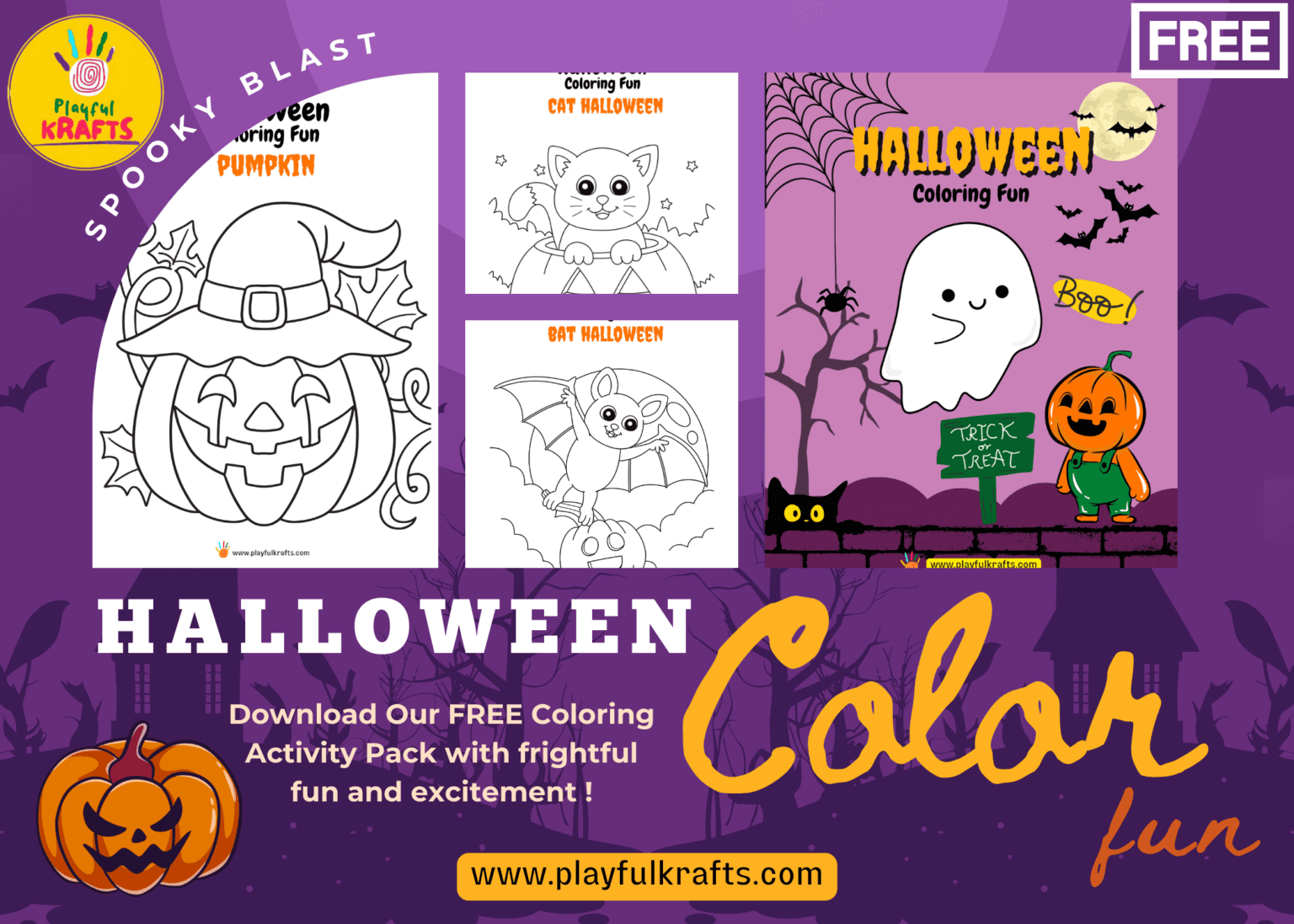 Free Spooky Halloween Coloring Activity Pack for Kids - Playful Krafts