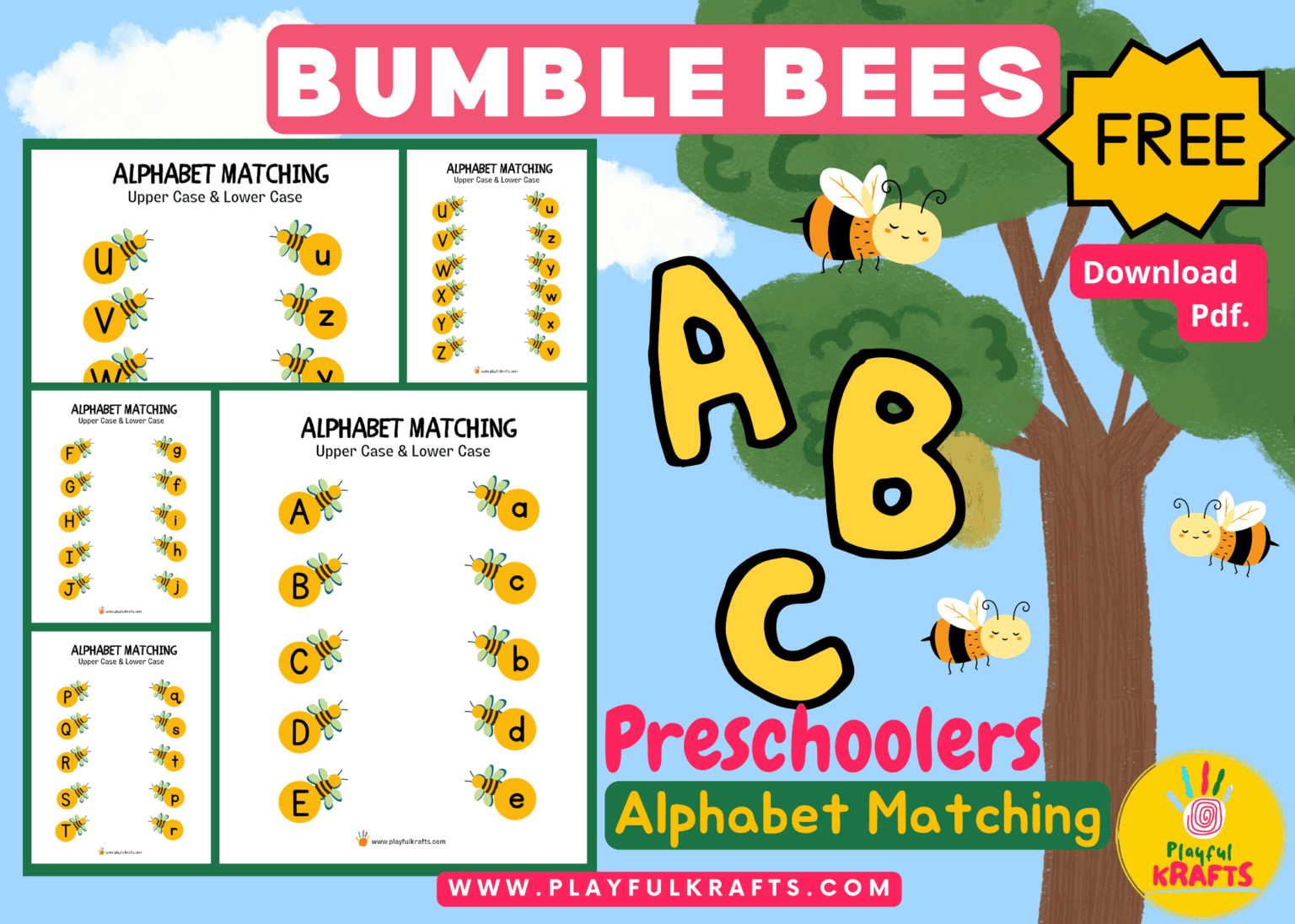Bumble Bee Alphabet Matching: Activity Pack - Playful Krafts